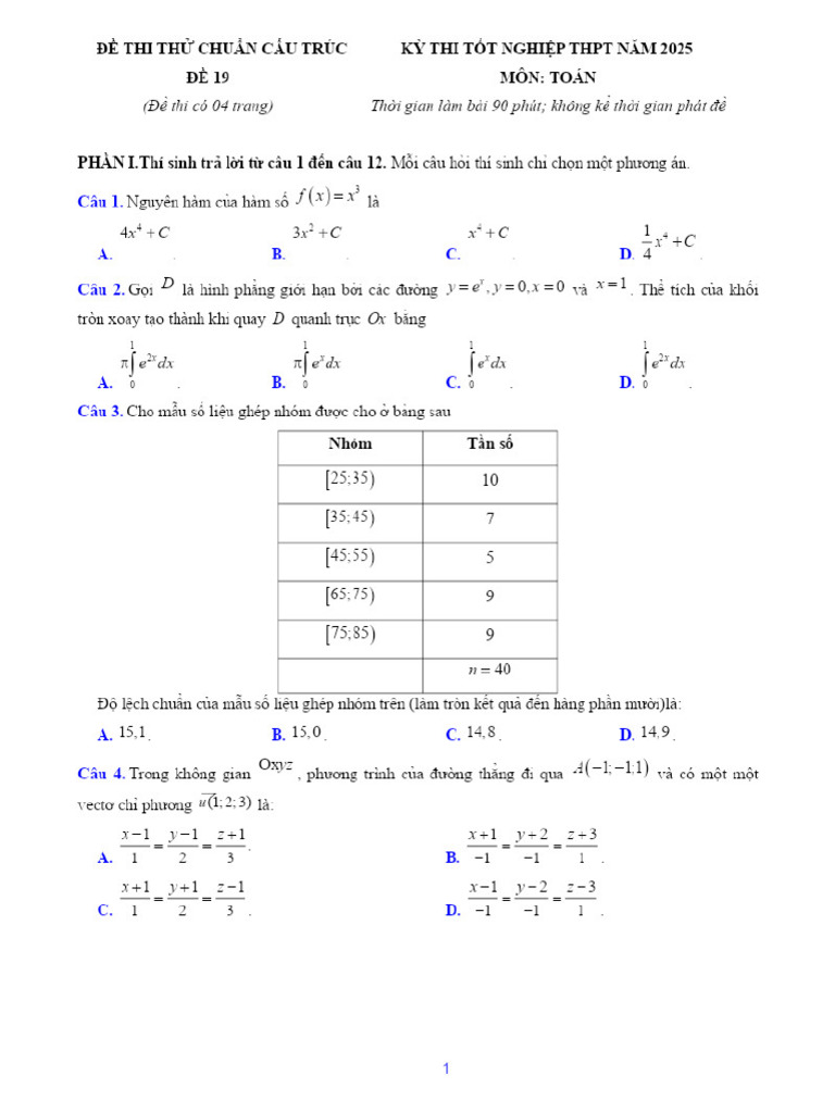 De Thi Thu TN THPT 2025 Cau Truc Moi Mon Toan Hoc de 19 File Word Co Loi Giaidocx 1600 PDF ...