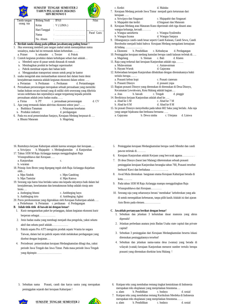 Sts Ipas Dan Bhs Indonesia Semester 2 Kelas 5 | PDF