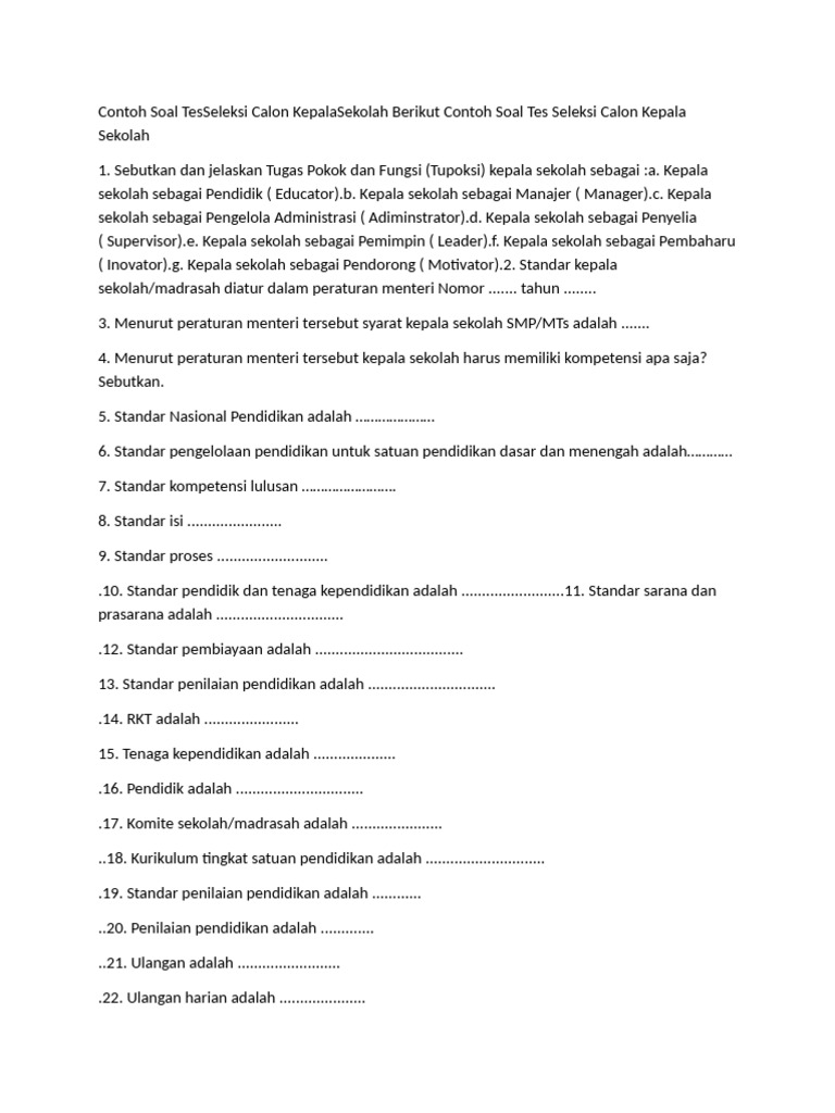 Soal Tes Seleksi Kepala Sekolah | PDF