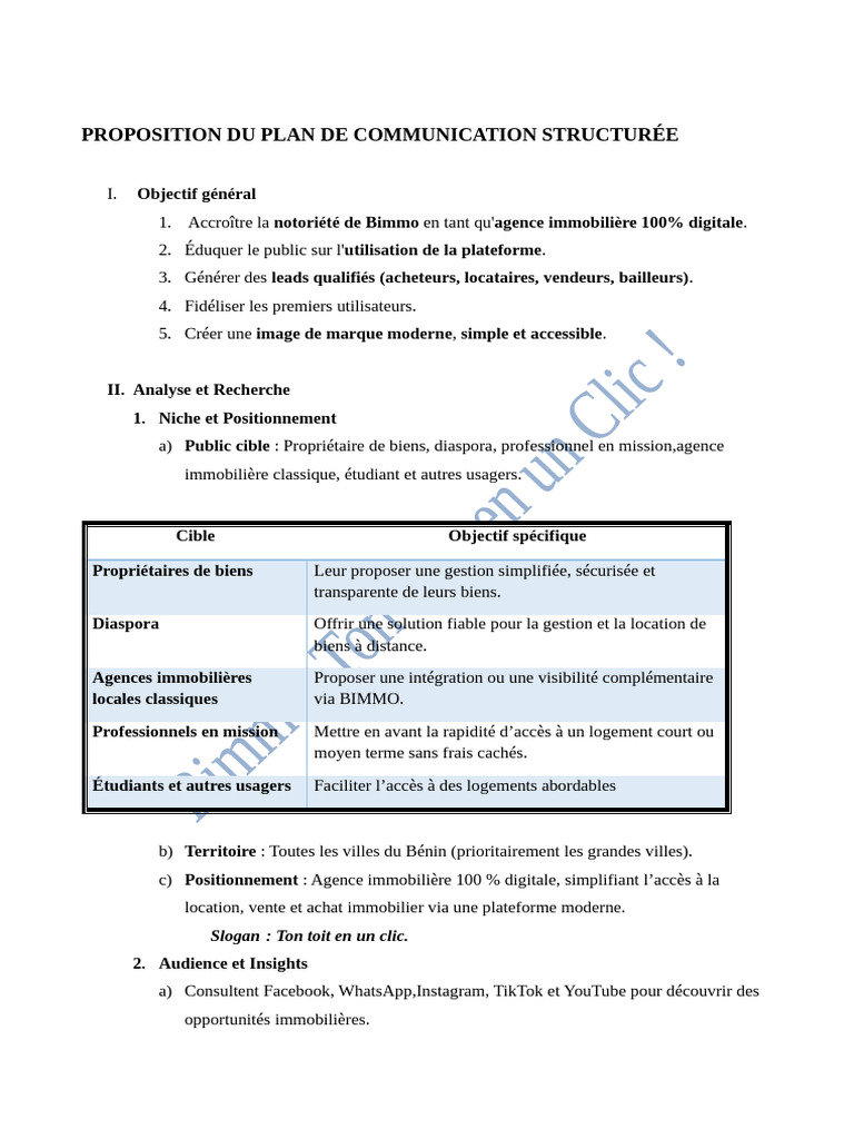 Plan de Communication Bimmo 100% Digital | PDF
