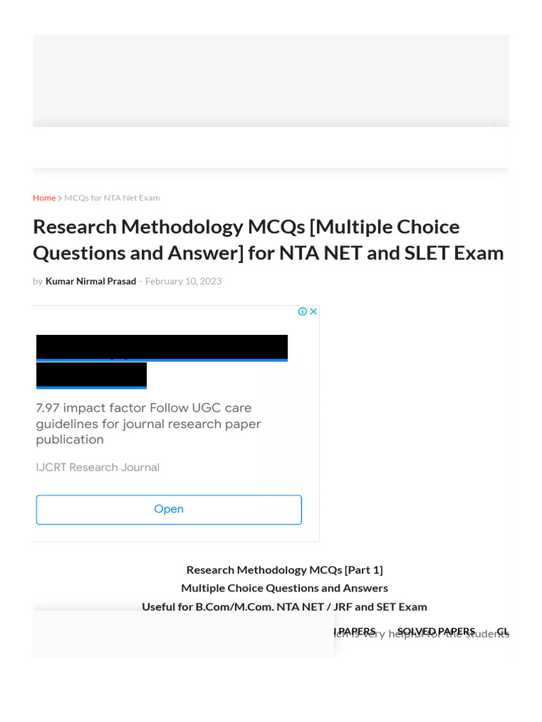Research Methodology MCQs for Exams | PDF | Hypothesis | Experiment