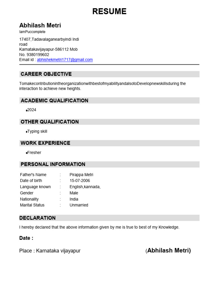 Resume: Abhilash Metri | PDF