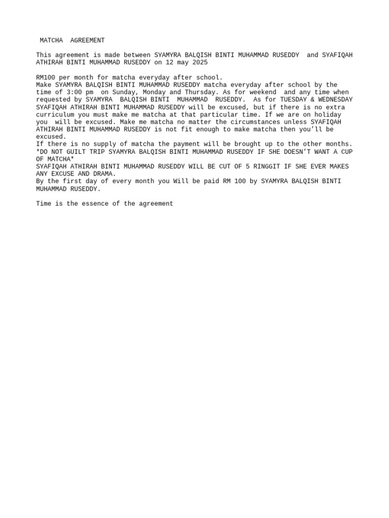 Matcha Agreement | PDF