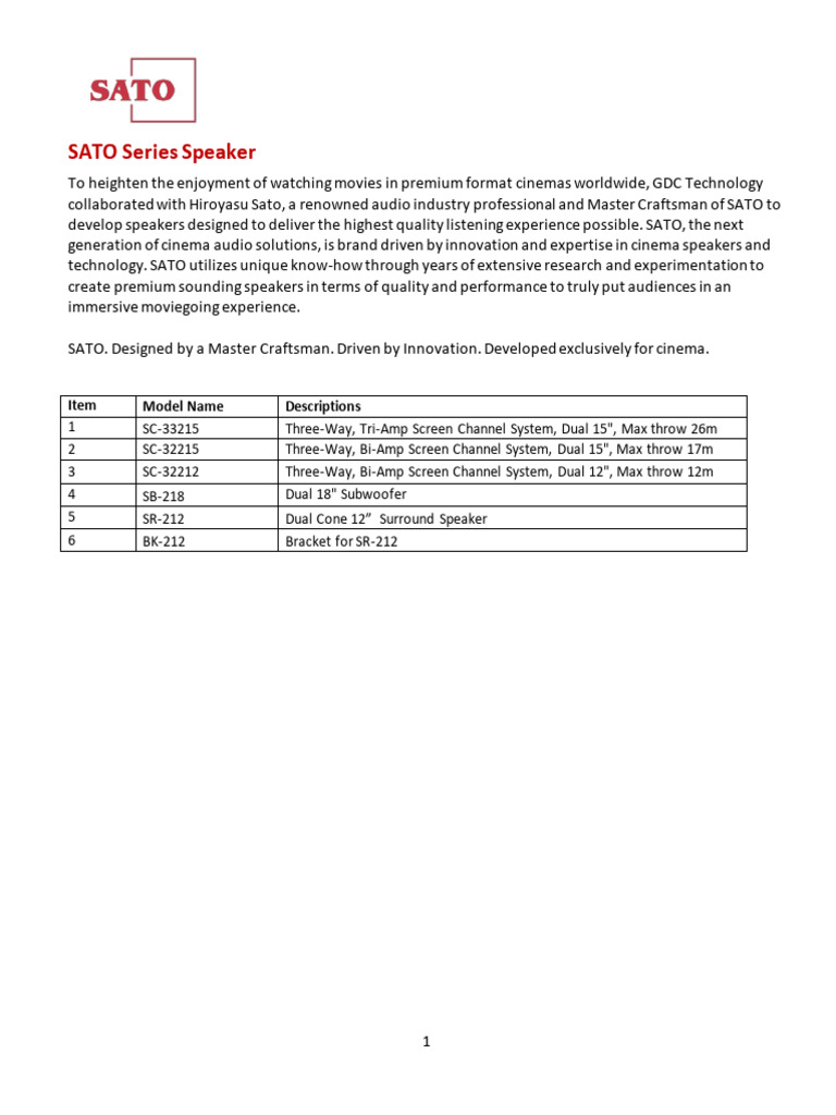 SATO Series Cinema Speakers Overview | PDF | Loudspeaker | Sound