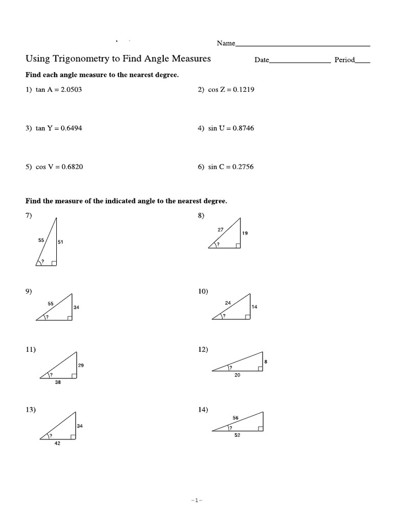 Trigonometry To Find Angle Measures 1 | PDF