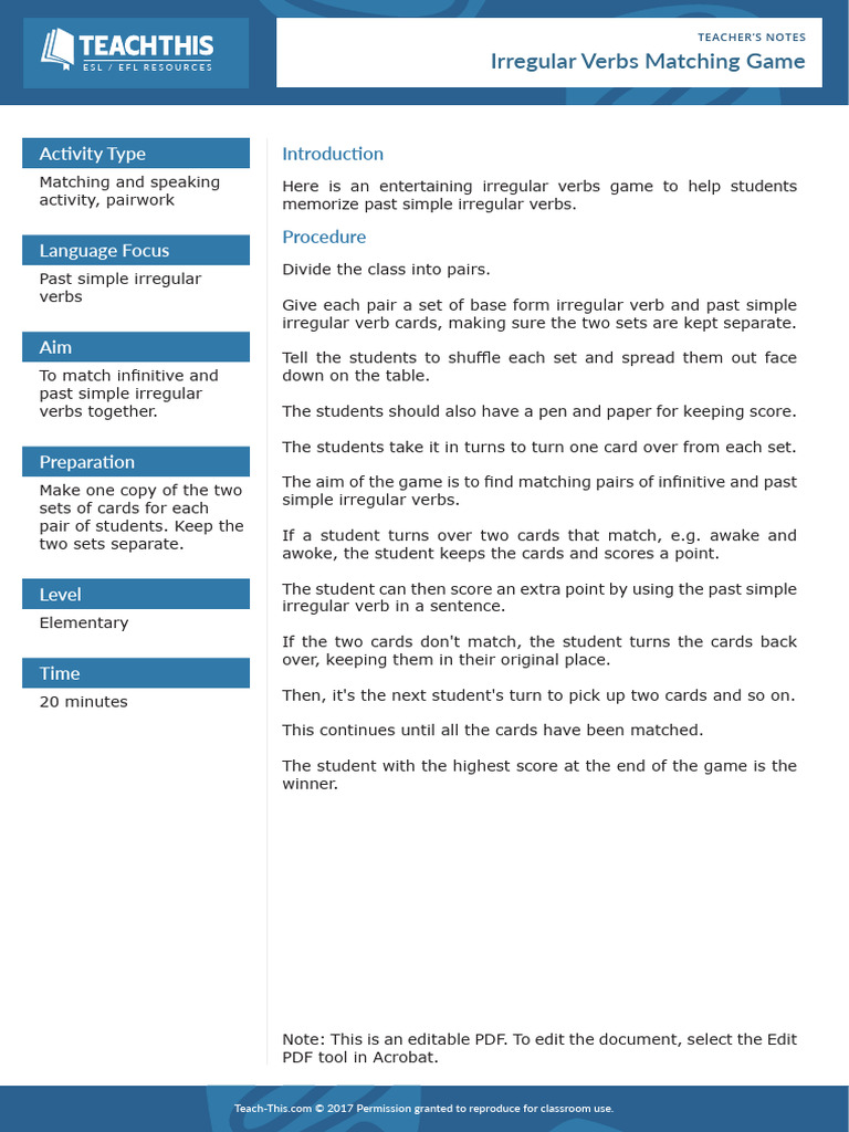 Irregular Verbs Matching Game | PDF | Semantic Units | Linguistic Typology