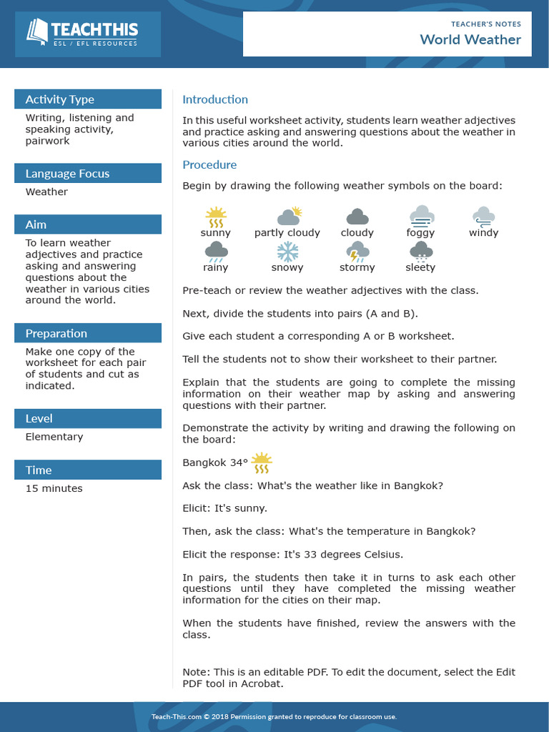 World Weather - Elementary (A1-A2) | PDF