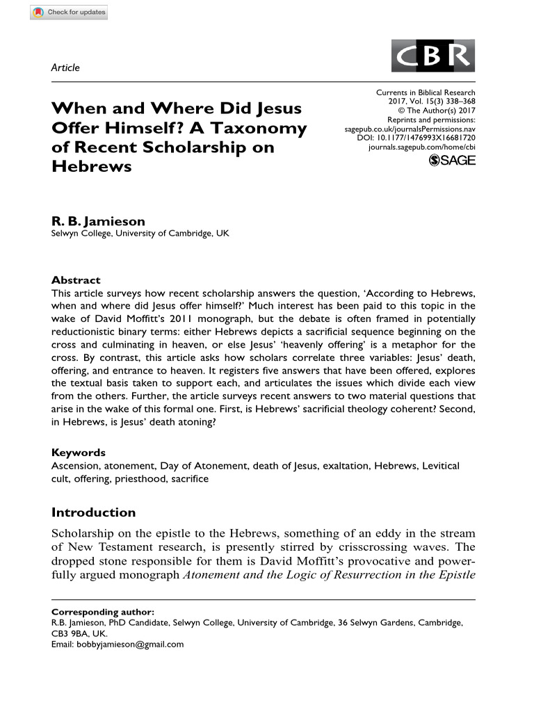 Jamieson 2017 When and Where Did Jesus Offer Himself A Taxonomy of ...
