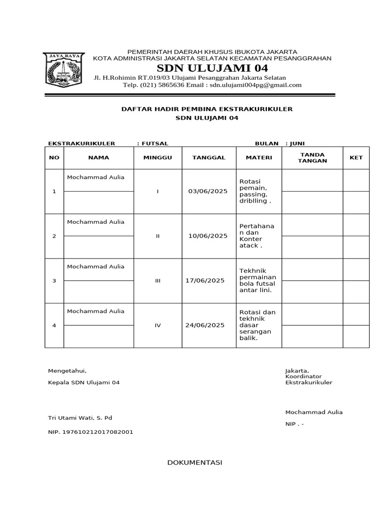 Laporan Eskul Futsal SAH | PDF