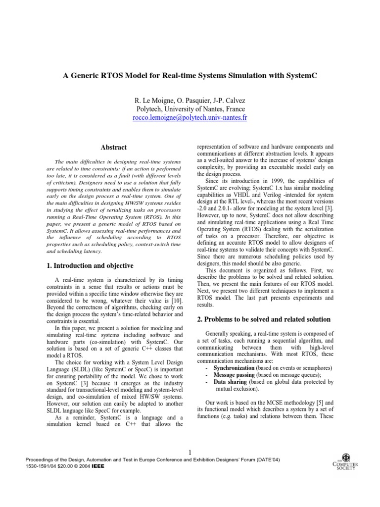 A Generic Rtos Model For Real Time Systems Simulation With Systemc Pdf Scheduling Computing
