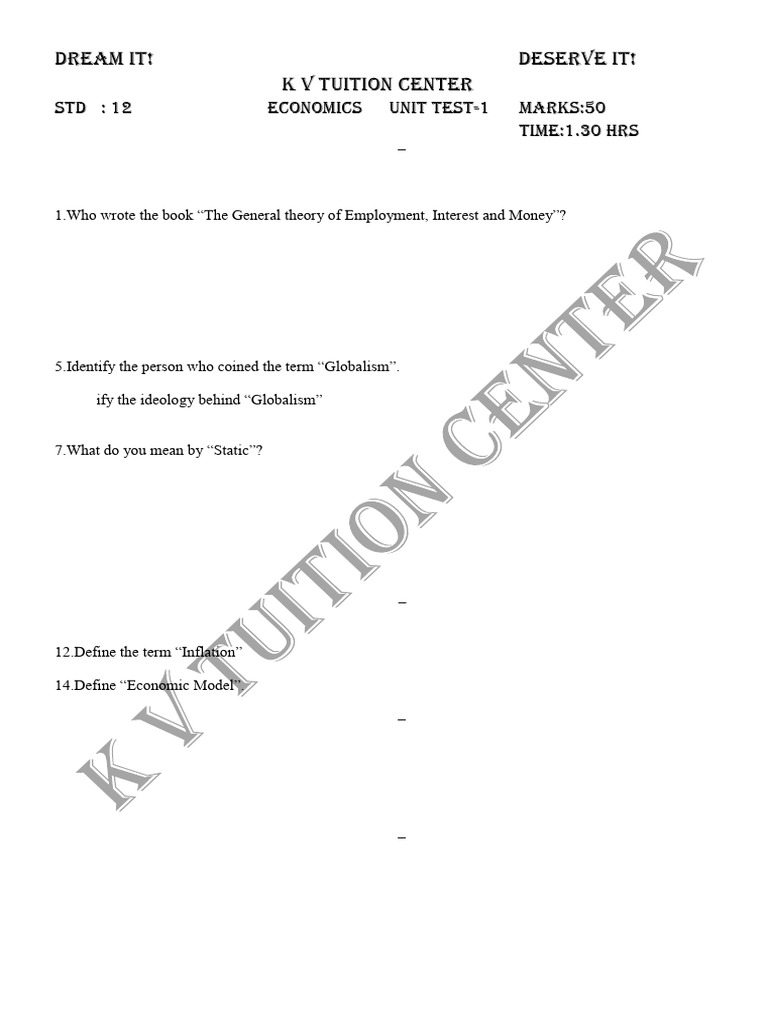 Grade 12 Economics Unit Test 1 | PDF | Economics | Macroeconomics