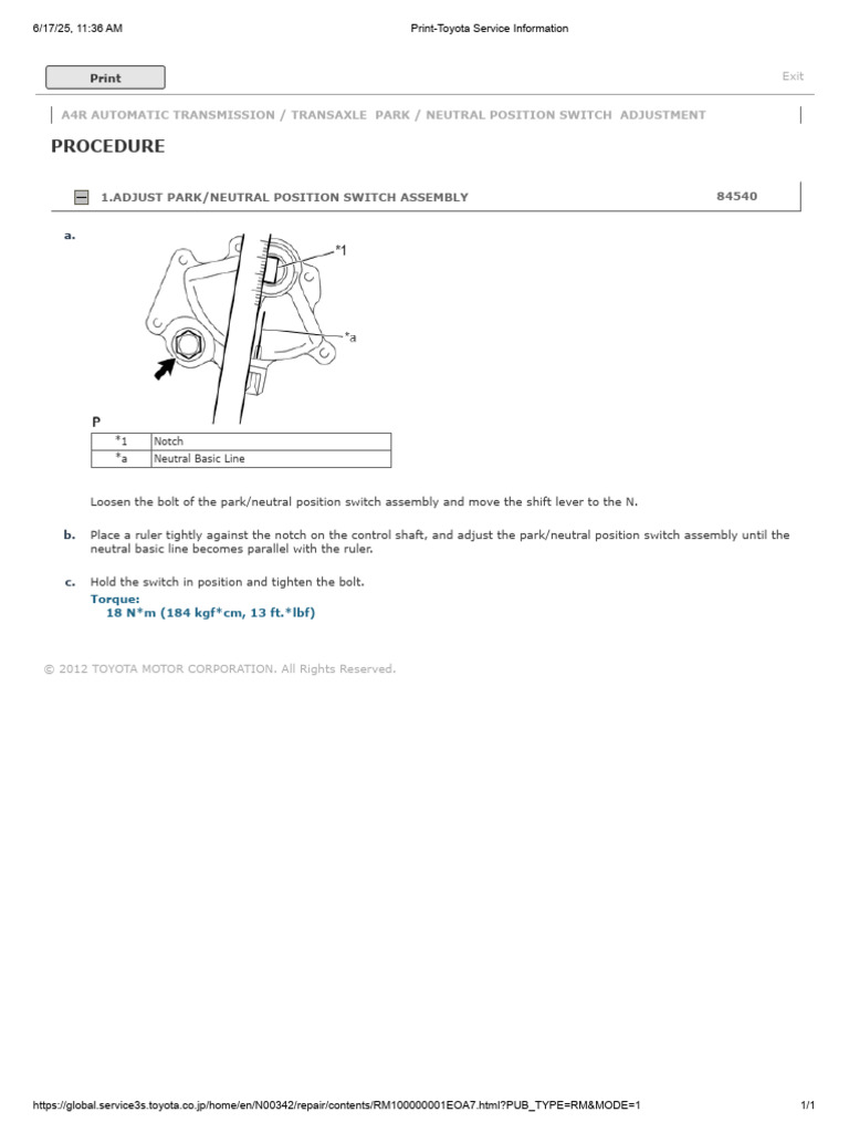 Park/Neutral Switch Adjustment Guide | PDF