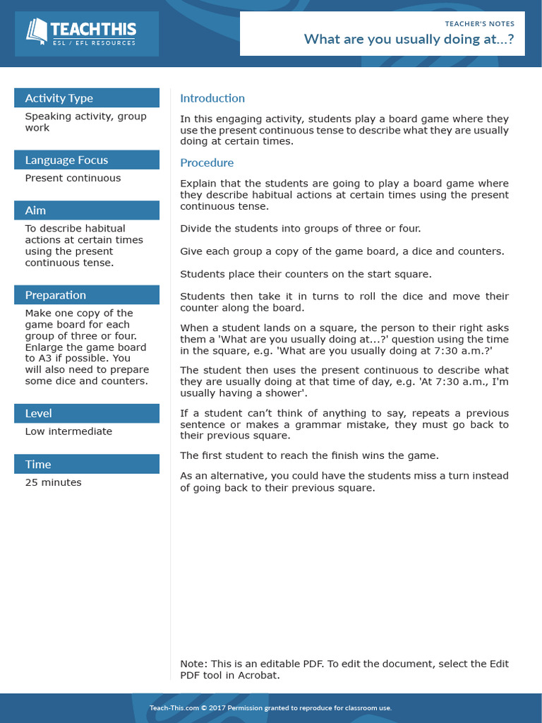 What Are You Usually Doing at Low Intermediate (B1) | PDF | Languages ...