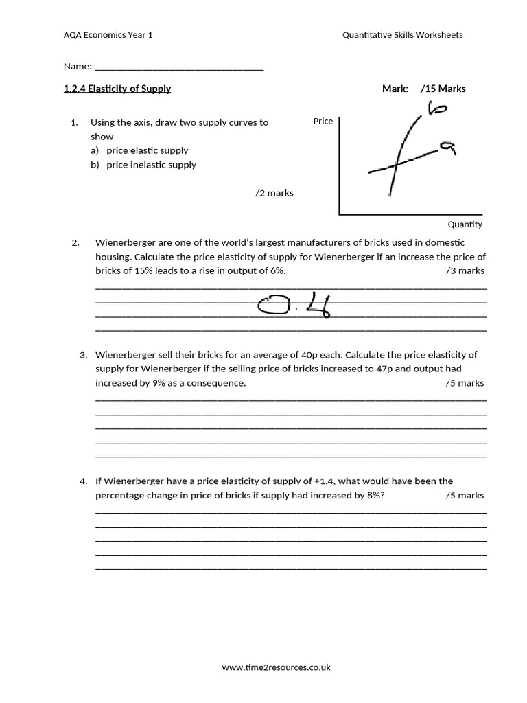 Year 1 Economics: Elasticity Worksheets | PDF | Supply (Economics ...