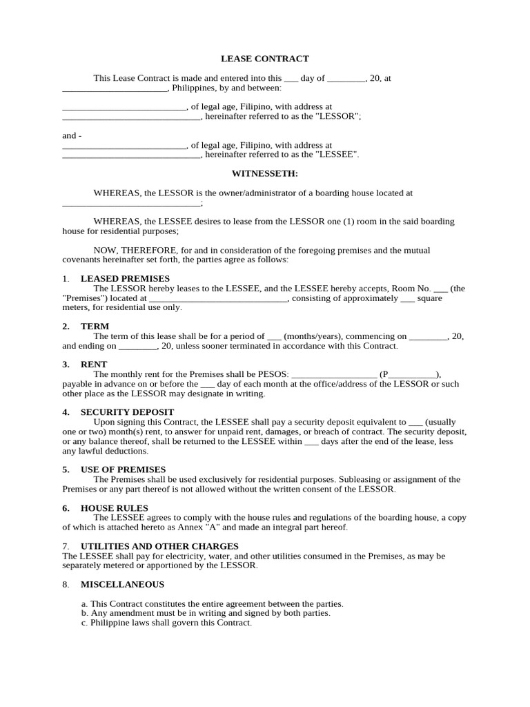 Lease Contract Template | PDF | Lease | Business Law