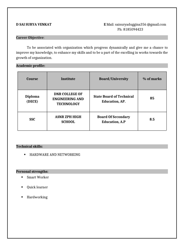 Resume of D Sai Surya Venkat | PDF