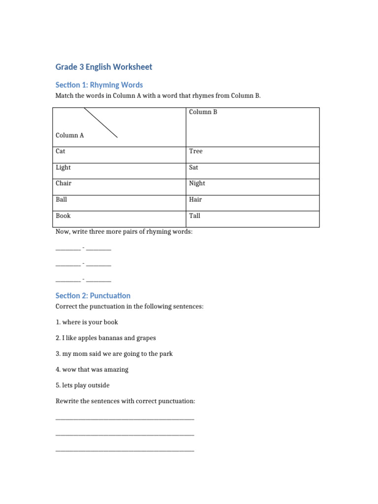 Grade 3 English Homework Guide | PDF