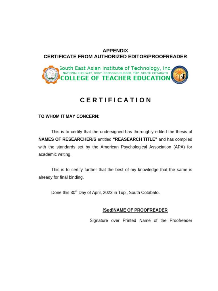 Certificate of Proofreader | PDF