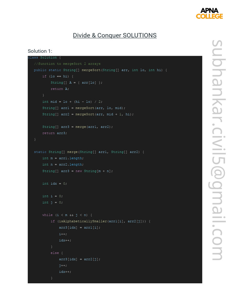 Divide & Conquer Solutions | PDF | Software Engineering | Computer Science