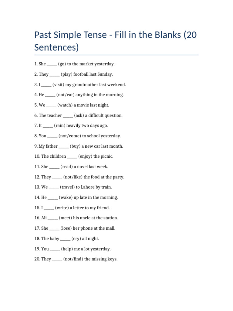 Simple Past Tense Fill-in-the-Blanks | PDF