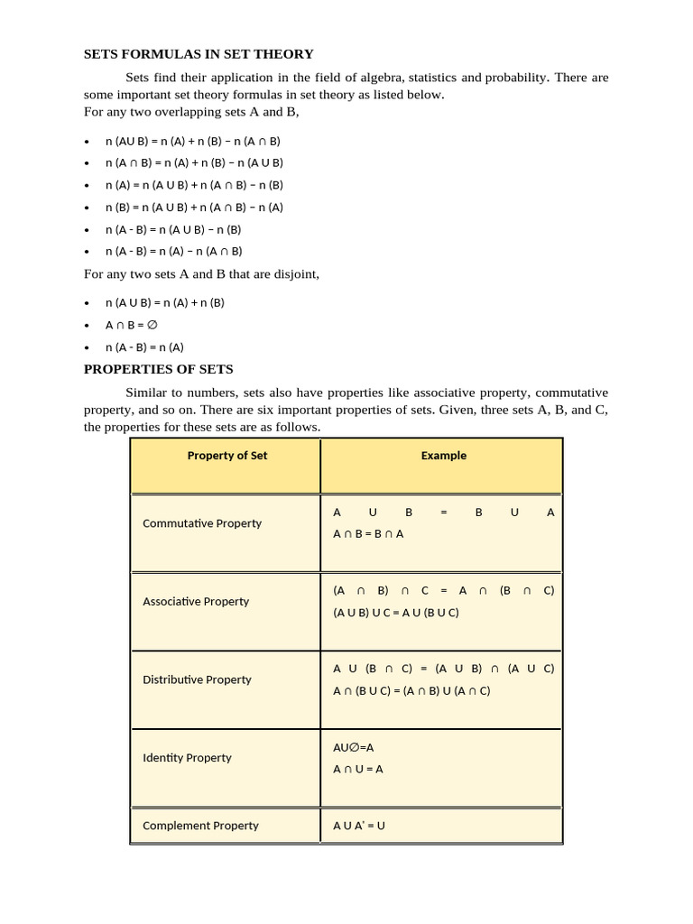 Properties and Operations of Sets | PDF | Intersection (Set Theory ...