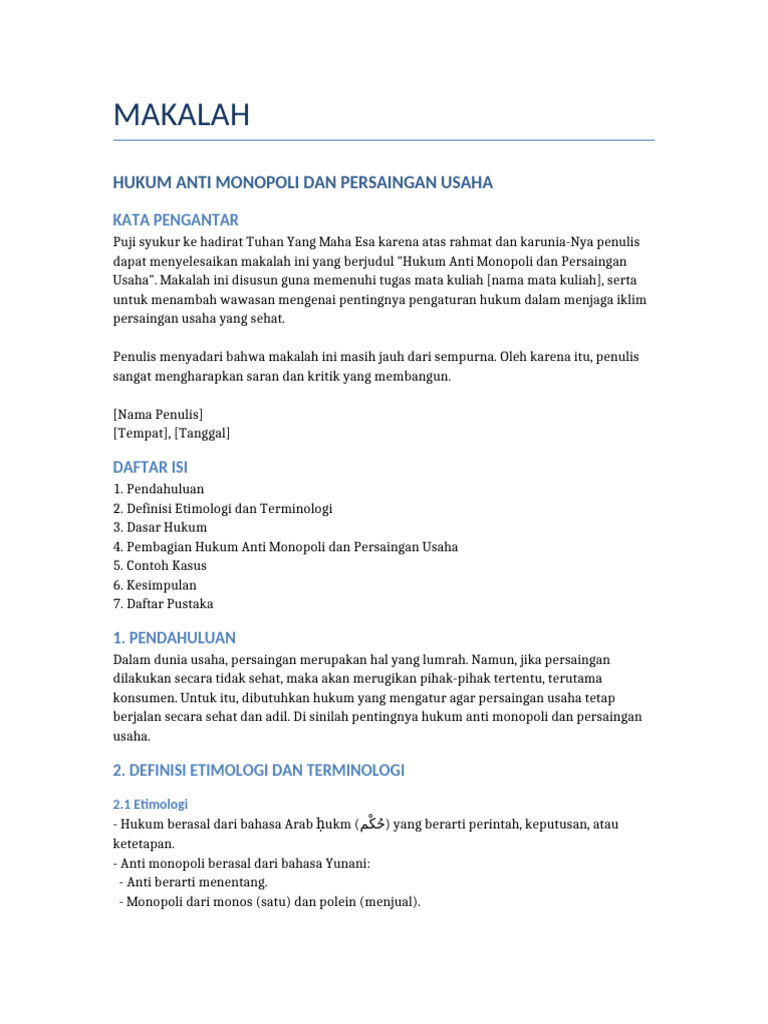 Makalah Hukum Anti Monopoli Dan Persaingan Usaha | PDF