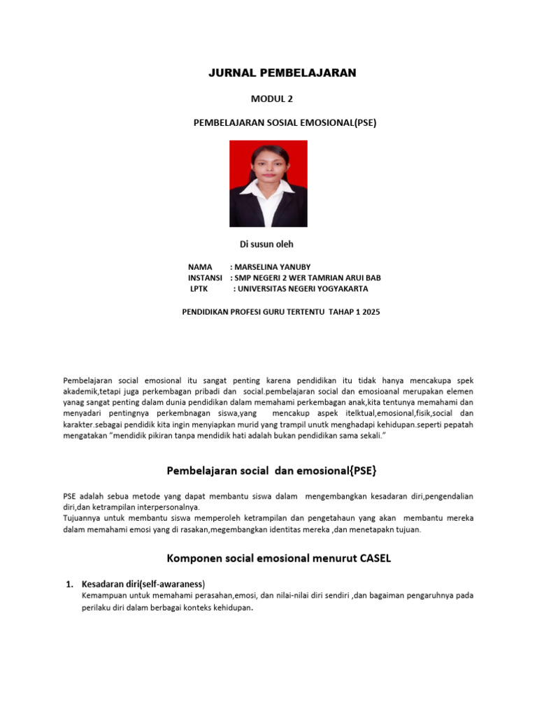 Modul 1 JURNAL PEMBELAJARAN Sosial Dan Emosional MAYA | PDF