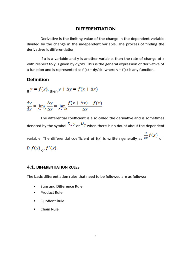 Differentiation - Basic Formulas | PDF | Derivative | Function (Mathematics)