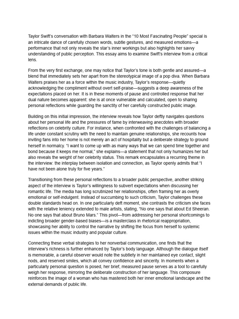 Taylor Swift's Insightful Interview with Walters | PDF | Narrative ...