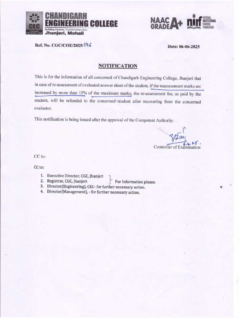 Notice Regarding Refund of Re-Assessment Fee | PDF