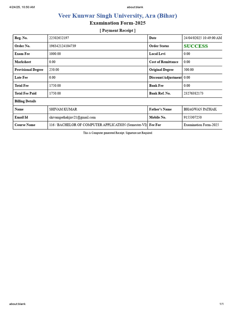 6th Sem Reciept Shivam | PDF