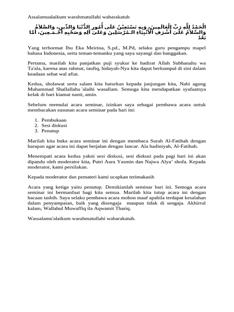 Teks Bagian MC Kegiatan Seminar Semiformal/formal | PDF