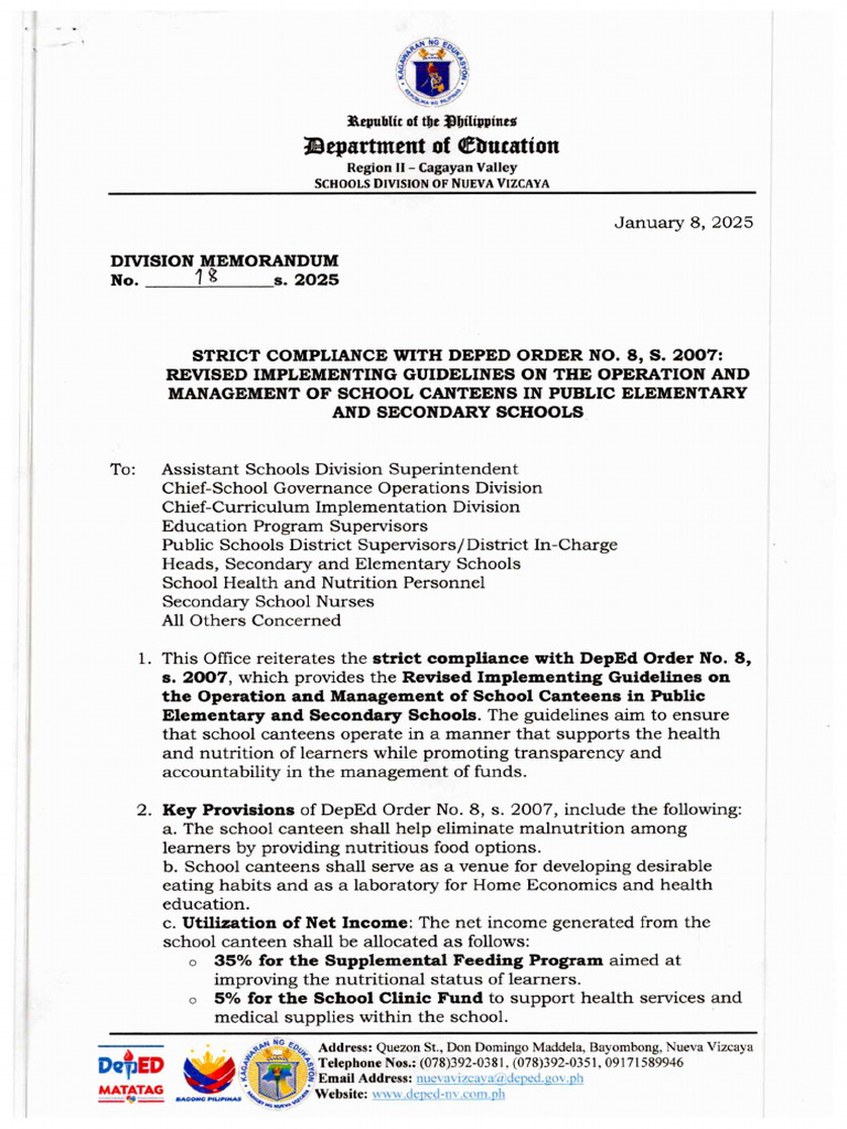 DM No. 18 S. 2025 Strict Compliance With Deped Order No. 8 S. 2007 ...