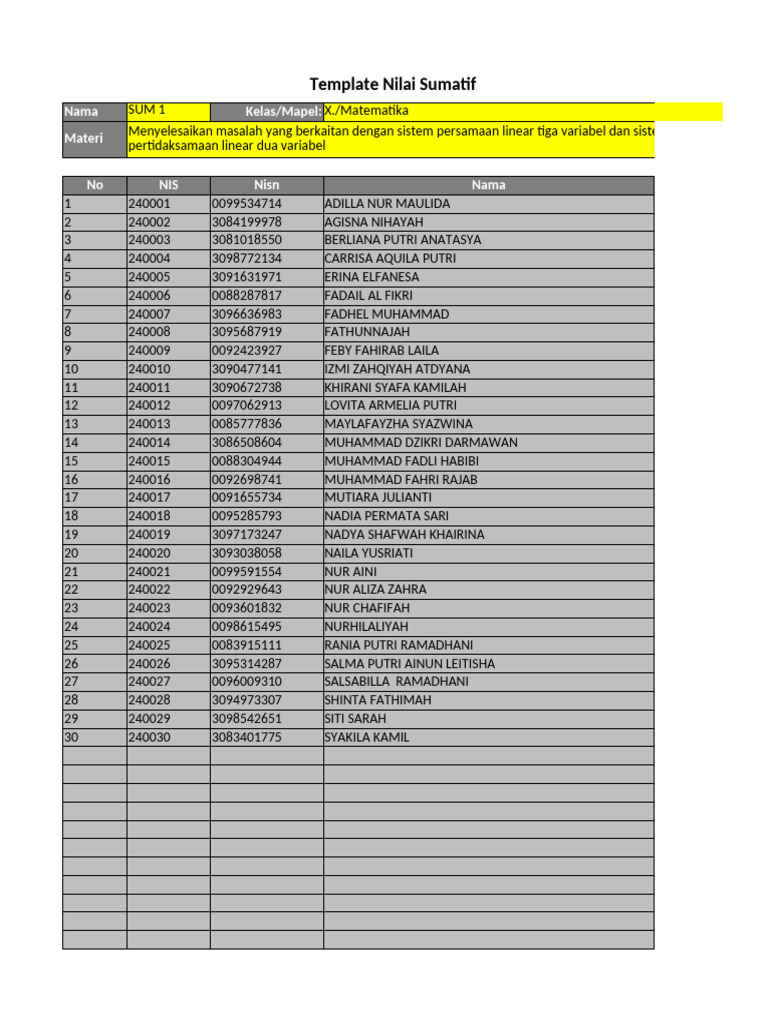 Template Nilai Sumatif-X.-matematika | PDF