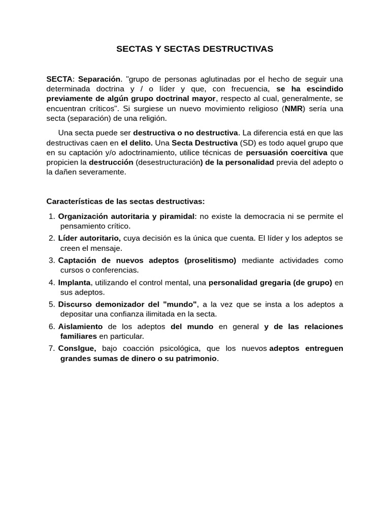 Características de Sectas Destructivas | PDF