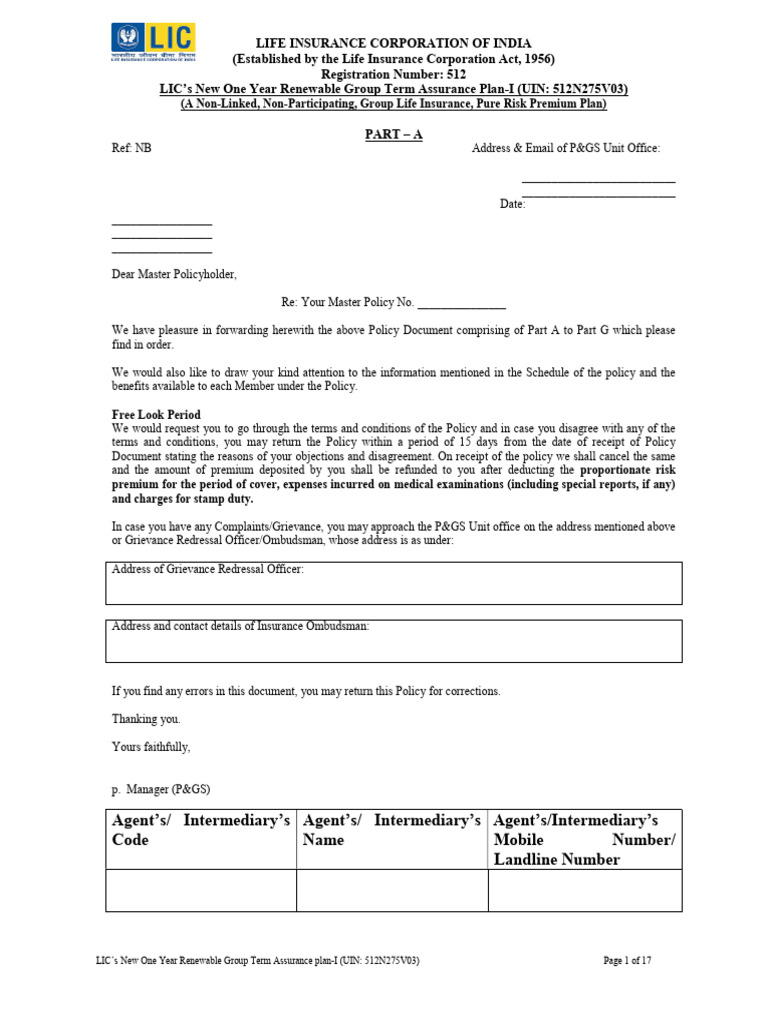 Sample Policy Document - LIC's New OYRGTA Plan - I | PDF | Insurance ...