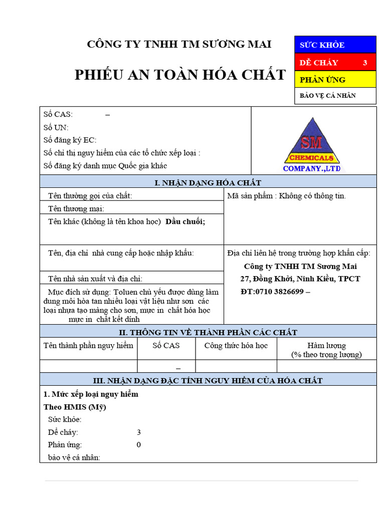 MSDS Xăng Thơm (Butyl) | PDF