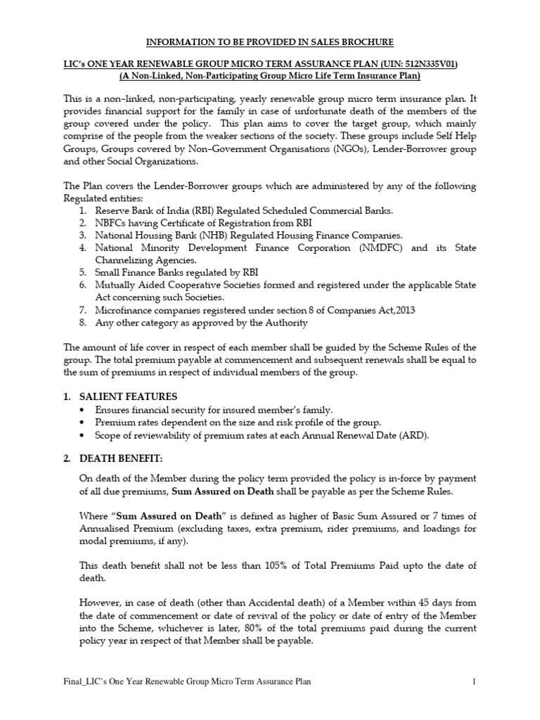 Salient Features OYRGMTA | PDF | Insurance | Financial Services