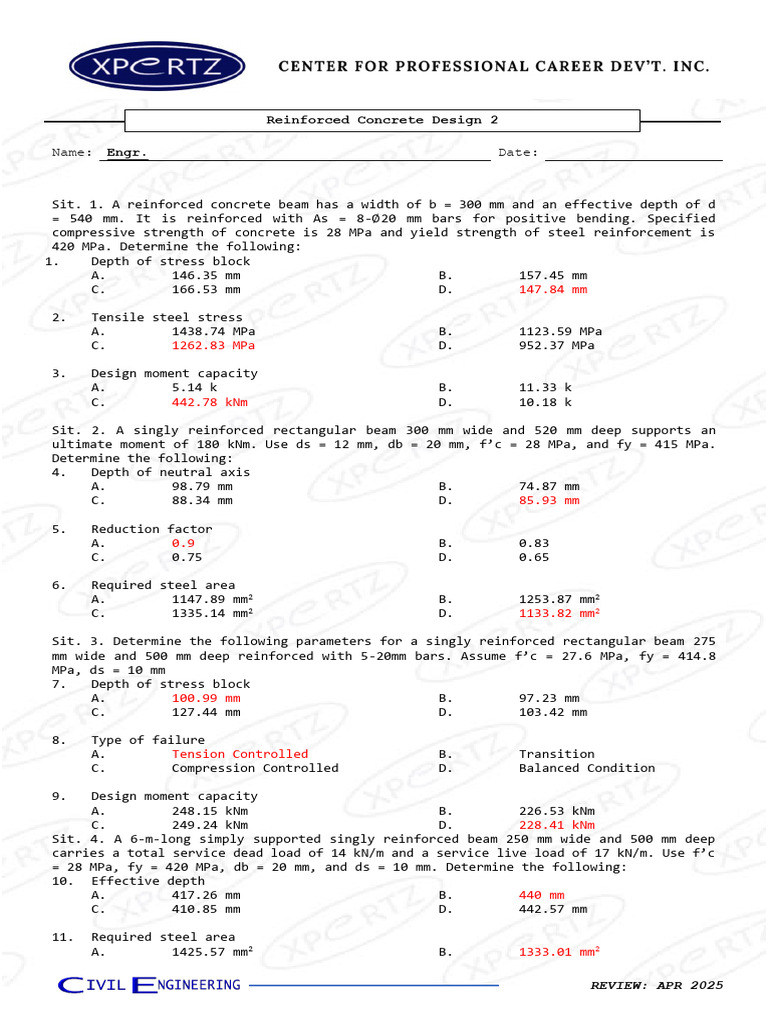 APR2025 Review RCD 2 Practice Problems | PDF | Beam (Structure) | Strength Of Materials