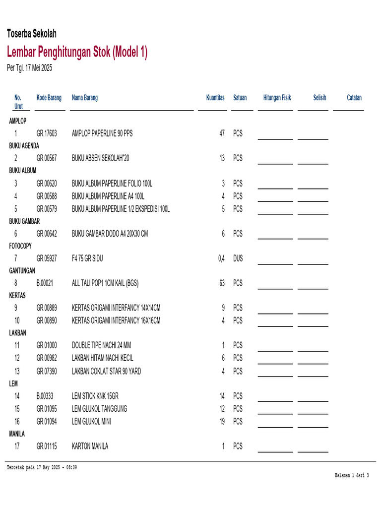Lembar Penghitungan Stok Model 1 Toserbasekolah 250517080947 | PDF