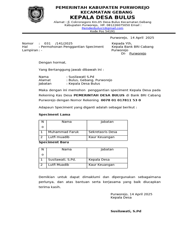 Sur Ganti Specimen Bank | PDF