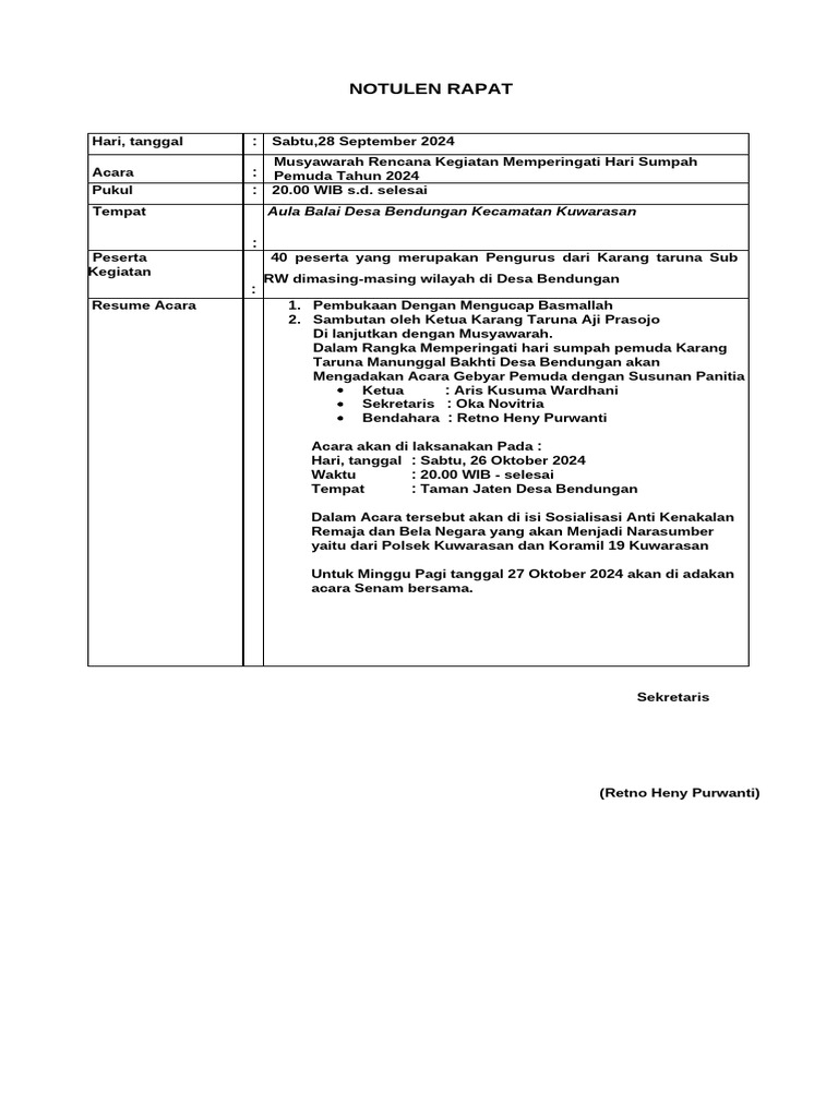 Notulen Rapat Persiapan | PDF