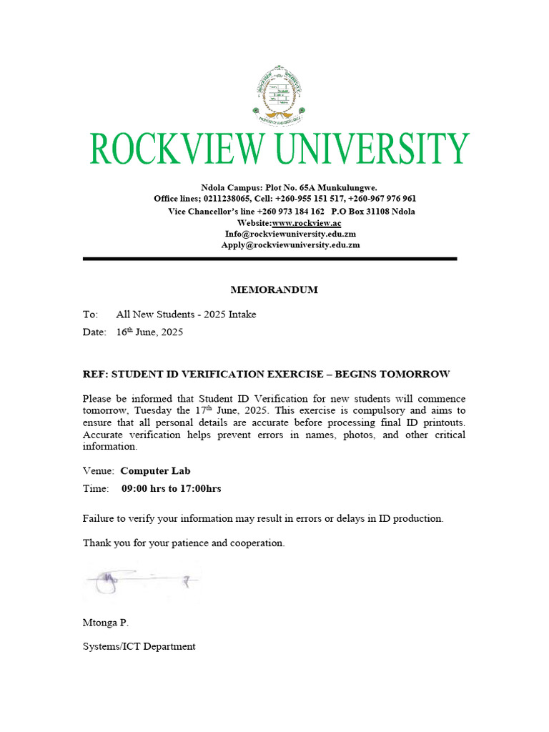 Memo New Students Id Verification Exerceise - 2025 | PDF