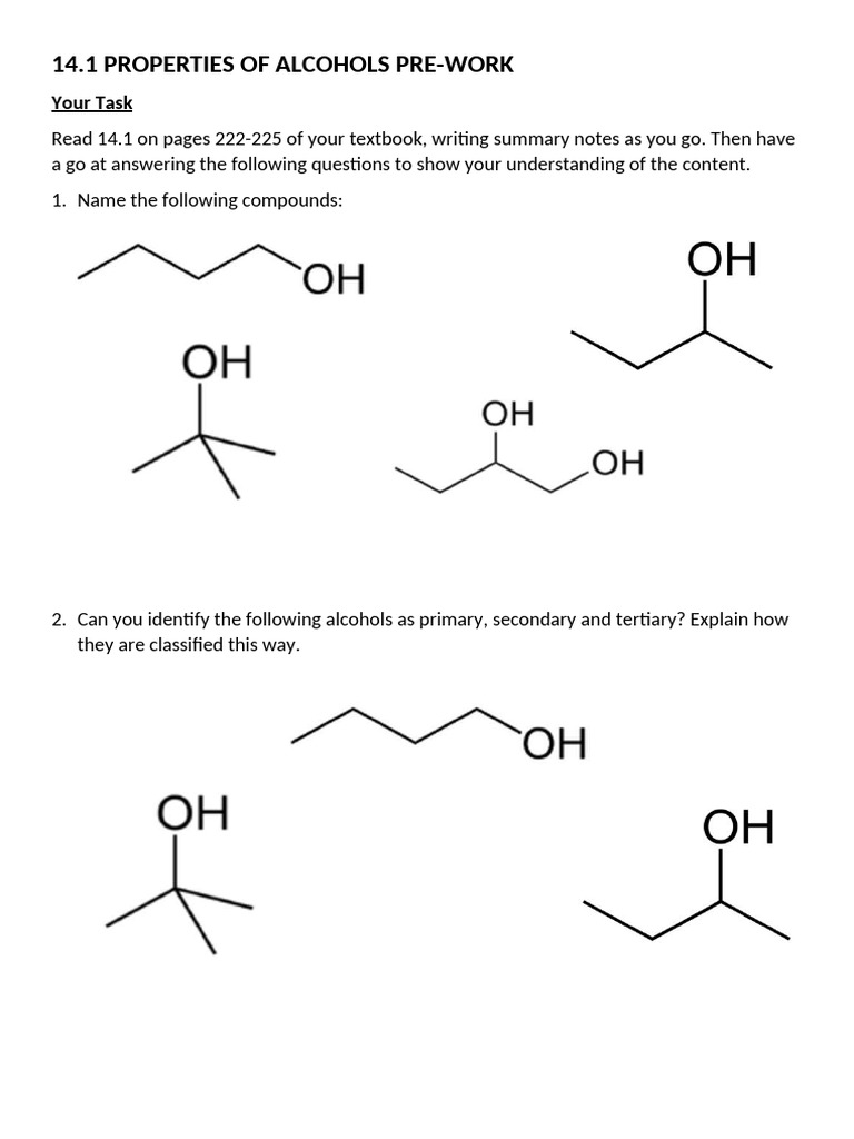 Properties of Alcohols Questions (Pre-Work) | PDF