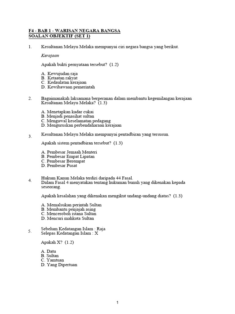 Bab 1 - Kertas Soalan Objektif Struktur Esei | PDF