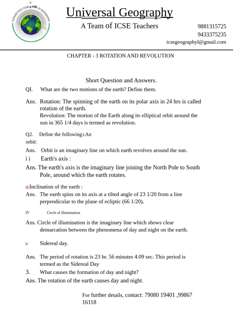 CH 3 - Rotation and Revolution | PDF | Equator | Earth