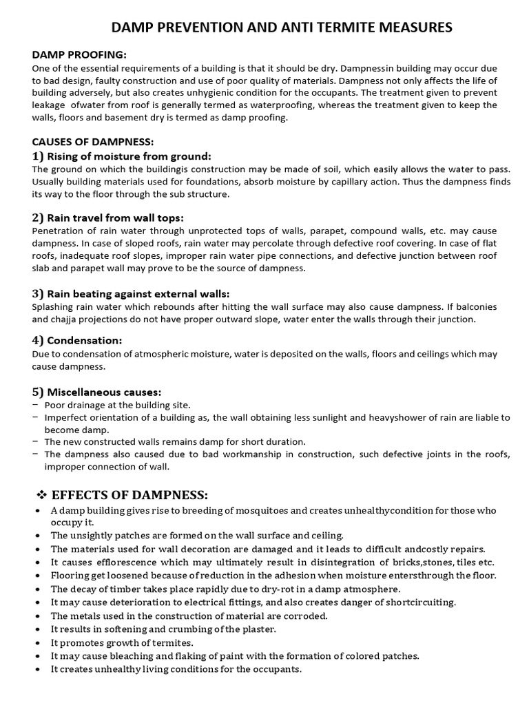 Damp Prevention and Anti Termite Measures (Students) 2023-24 | PDF ...