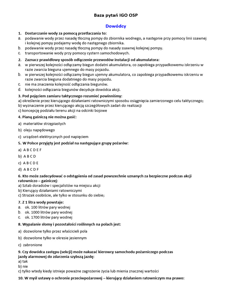 Baza Pytań IGO OSP Do Udostępnienia | PDF