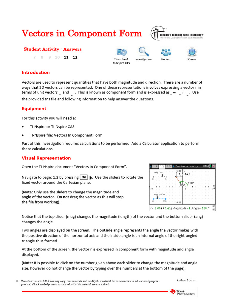 Vectors in Component Form Activity Answers | PDF | Euclidean Vector ...