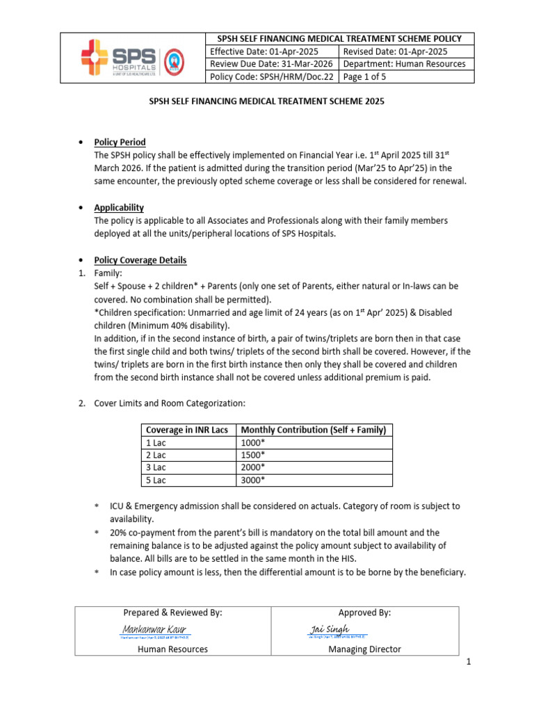 SPSH Self Financing Medical Treatment Scheme 2025 | PDF | Human ...
